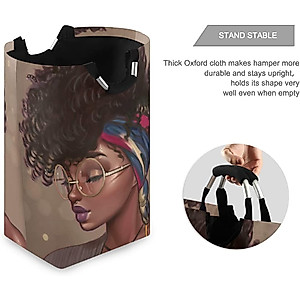 Duduho Black Woman Laundry Basket with Handles African American Girl Laundry Hamper Toys Storage Organizer Foldable Bucket Washing Bin Dirty Clothes Bag for Home Bathroom Bedroom Dorm
