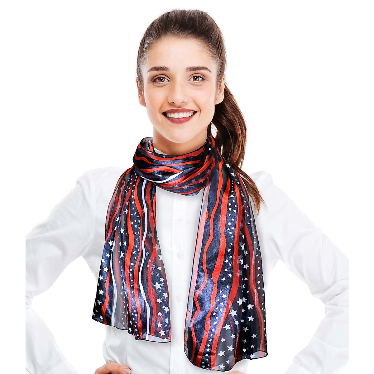 CBC Crown Patriotic USA Flag American Flag Star Scarf Fashion Novelty Scarves 13"x 60" or 35" x 35" (STRIPE - NAVY)