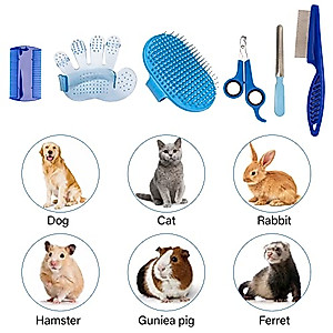 6 PCS Bunny Rabbit Grooming Kit Guinea Pig Grooming Kit Bunny Rabbit Brush for Shedding, Pet Hair Grooming Bath Brush with Adjustable Handle, Bunny Comb Rabbit Nail Clipper Trimmer for Hamster