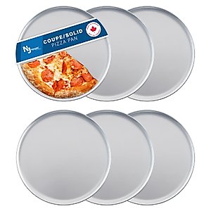 Norjac Pizza Pan 16 inch, 6 PACK Baking Tray Coupe Solid Style, Pure Food-Grade Aluminum, Made in Canada, Rust Free