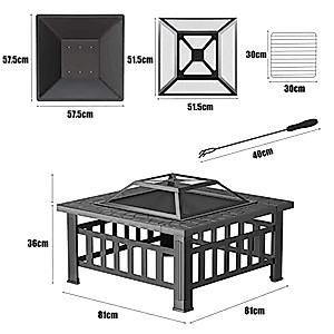Fire Pit Outdoor Fire Pits with Heat-Resistant Coating Iron Tabletop Outdoor Wood Burning with Spark Screen Cover and Poker