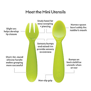 ezpz Mini Collection Set (Lime) - 100% Silicone Cup + Straw, Fork, Spoon & Mini Mat Suction Plate with Built-in Placemat for Infants + Toddlers - First Foods + Self-Feeding - 12 Months+