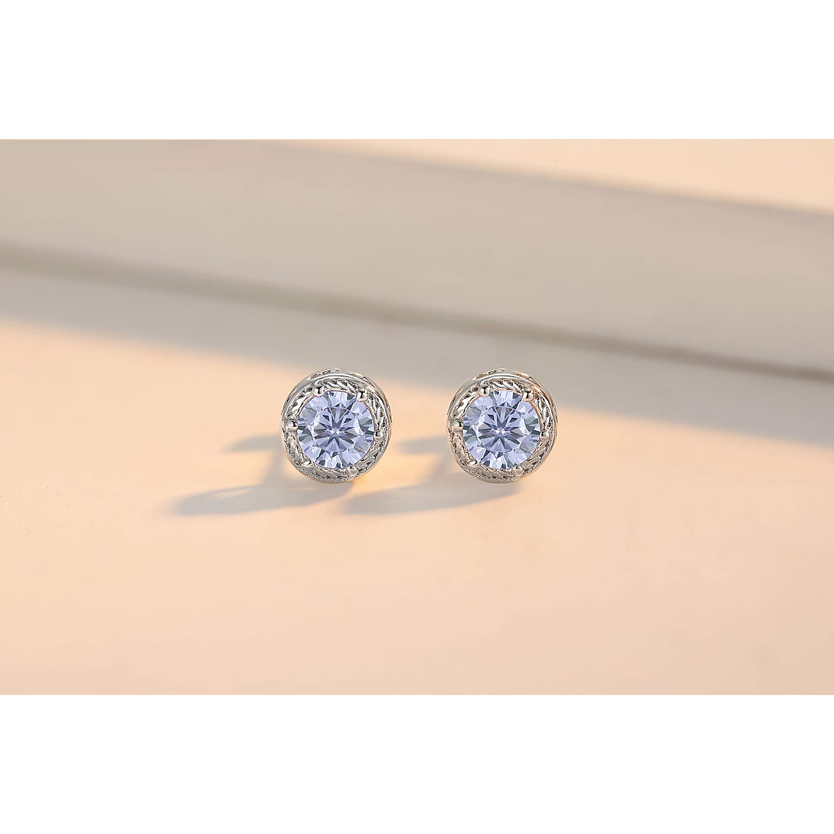 Presentski March Birthstone Stud Earrings White Gold for Mom Sterling Silver Blue Crystal Earrings Studs