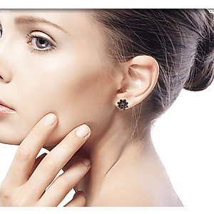 NOVICA Artisan Handmade Garnet Flower Earrings Floral Sterling Silver Red Button Indonesia Birthstone [earrings 0.5 in L x 0.5 in W Garnet 0.2 in Diam.] ' Redeyed Lotus'