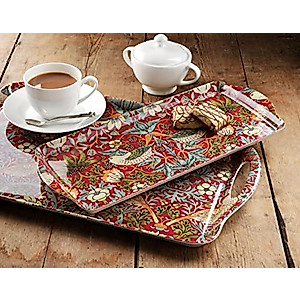 Pimpernel Morris & Co Strawberry Thief Red Large Handled Tray | Serving Tray for Lunch, Coffee, or Breakfast | Made of Melamine for Indoor and Outdoor use | Measures 18.9" x 11.6" | Dishwasher Safe