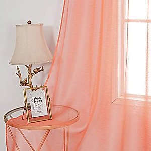 DUALIFE Coral Sheer Curtains for Living Room 63 Inch Length Textured Solid Voile Sheer Curtain Panels/Drapes for Girls Bedroom Set of 2 Panels Rod Pocket Top 52 x 63 Inch