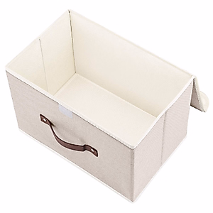 TYEERS Collapsible Storage Boxes, Washable Fabric Storage Bins with Lids, 14.9x9.8x9.8 inches, 3 Pack, Beige