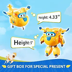 Super Wings - 5' Transforming Donnie Airplane Toys Vehicle Action Figure Plane to Robot,Suitable 3 4 5 year old Kids Fun Flying Toy Plane for Preschool Play and Birthday Gifts,Yellow