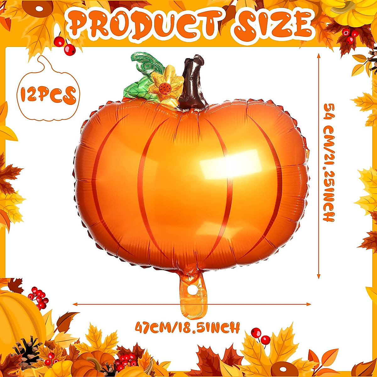 12 Pcs Pumpkin Balloons Thanksgiving Foil Pumpkin Balloons Foil Fall Balloon Large Thanksgiving Balloons Decoration for Baby Shower Birthday Autumn Harvest Thanksgiving Party Supplies