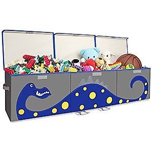 ASKETAM Kid Large Dinosaur Toy Box for Boy and Girl Cute Toddler Toy Storage Bin with Lid Baby Toy Chest Room Decor Organizer Basket (Blue)