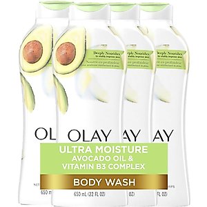 Olay Ultra Moisture Body Wash for Women, Deeply Nourishes, Vitamin B3 Complex, Clinically Proven, Avocado Oil Scent, 22 Fl Oz (Pack of 4)