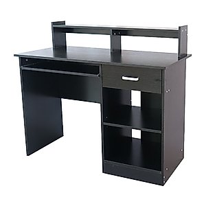 DESIGNSCAPE3D Modern E1 15MM Chipboard Computer Desk with Keyboard Tray, Drawer, and Shelf - Ideal for Study and Work (Black)