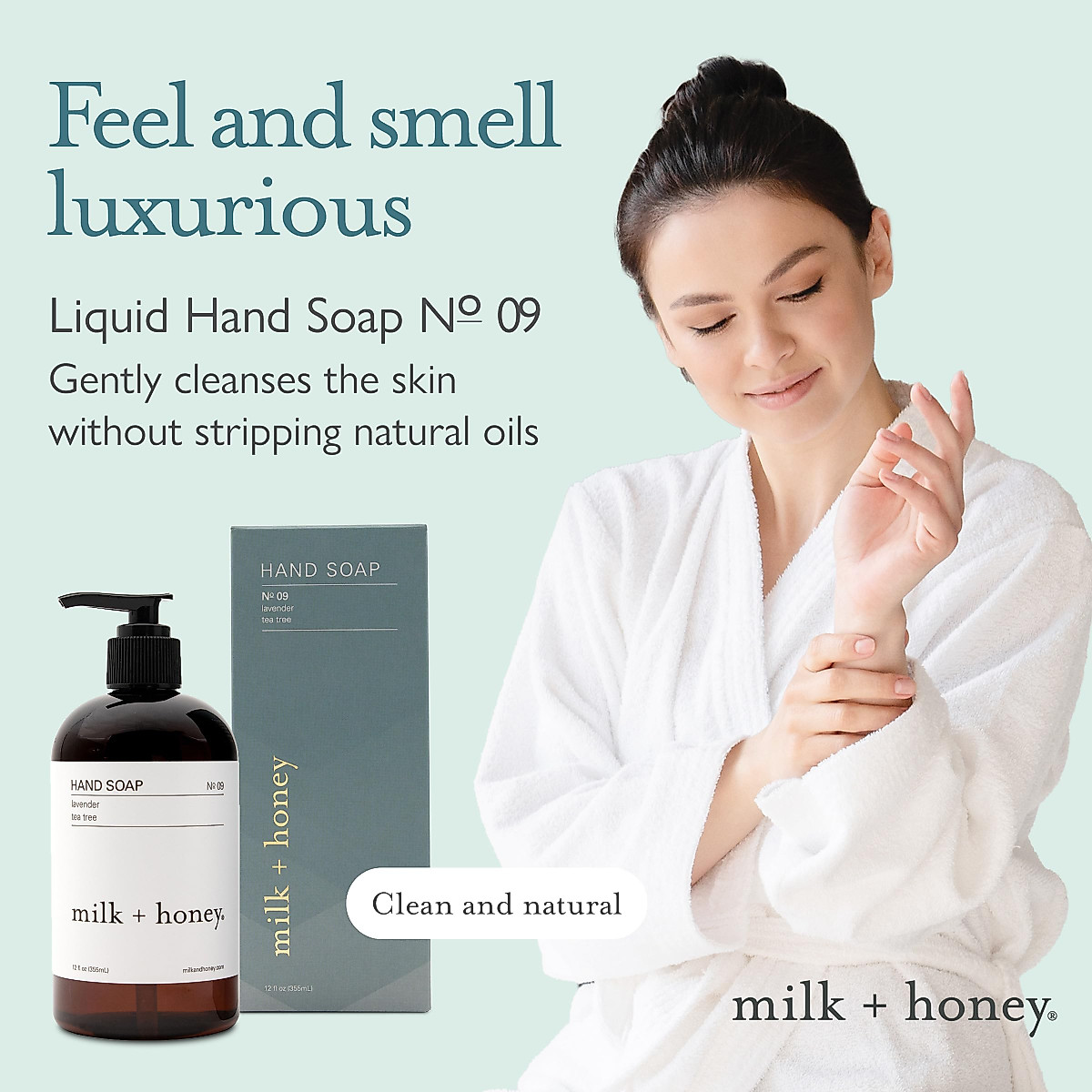 milk + honey Liquid Hand Soap No. 9, Moisturizing Hand Soap with Lavender and Tea Tree, Fresh and Herbaceous Natural Hand Soap, 12 Fl Oz
