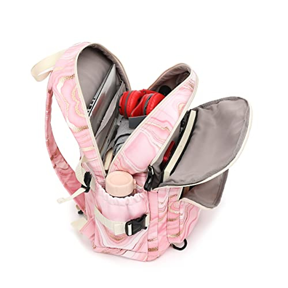 Dimanito Laptop Backpack College Backpack with USB charging port for laptop up to 15 inch Men Women Outdoor Travel Backpack(Pink Marble)