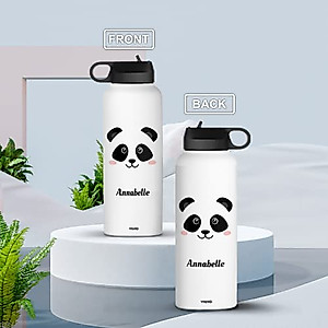 winorax Personalized Panda Water Bottle Pandas Pattern Design Sports Bottles 12oz 18oz 32oz Insulated Stainless Steel Travel Cup Birthday Christmas Back To School Gift for Girls Kids Animal Lovers