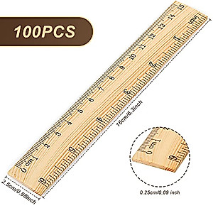 100 Pcs 6 Inch Ruler Bulk Plastic Flexible Rulers with Inches and Centimeters Small Ruler Straight Measuring Drafting Tools for School Education Families Kids Students (Wood Color, Opaque)