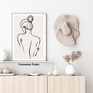 Line Girl Wall Art Canvas Abstract Line Woman Body Silhouette Art Prints Minimalist Painting Woman Drawing Outline Pictures Black and Beige Poster Female Black Wall Art for Bedroom 16x24inch No Frame