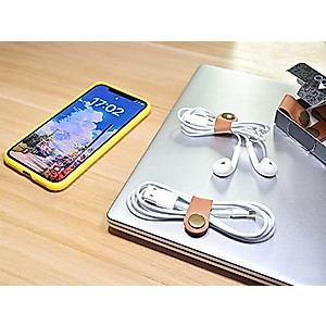 CAILLU Cord Organizer,Cord Keeper,Cable Organizer USB Holder,Cable Management,Cable Straps,Earbud case,wrap Headphone,Headset Winder,Phone Earphone Clips Ties,Tiny Leather Gifts Gadget 5