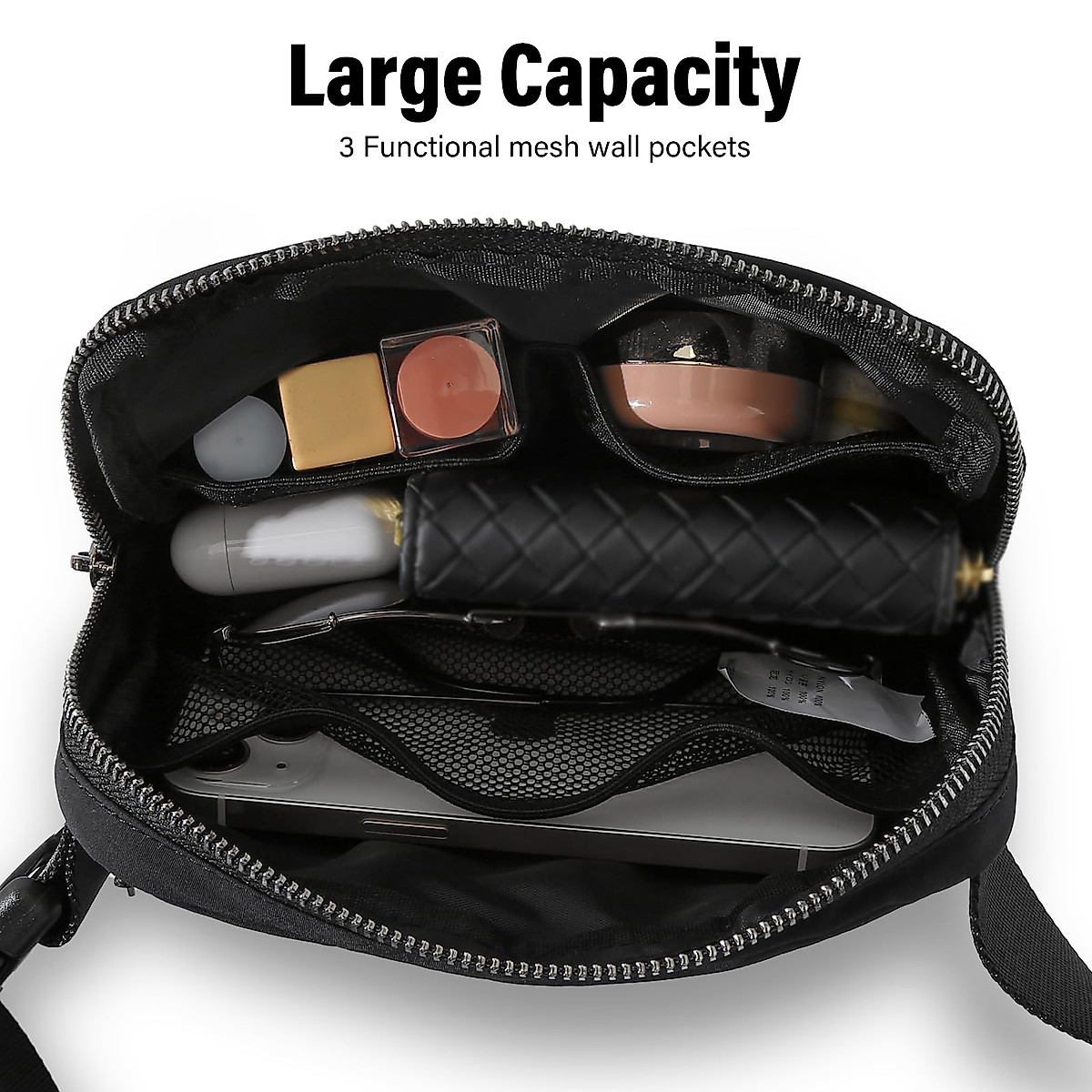 TOBVZOO Belt Bag with Card Wallet for Women Men, Everywhere Fanny Pack Crossbody Bags with Adjustable Strap, Mini Fashion Waist Packs (Black with Wallet)