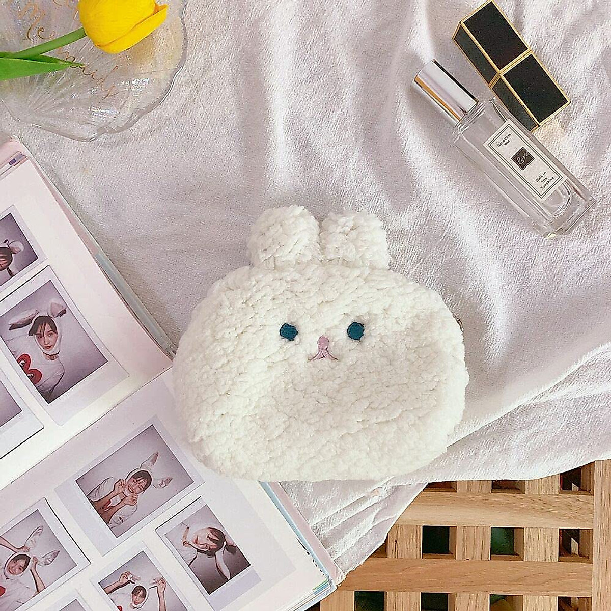 FIDA&MOON Fida&Moon Girls Cute Rabbit Coin Purse Fluffy Mini Cosmetic Wallet with Zipper