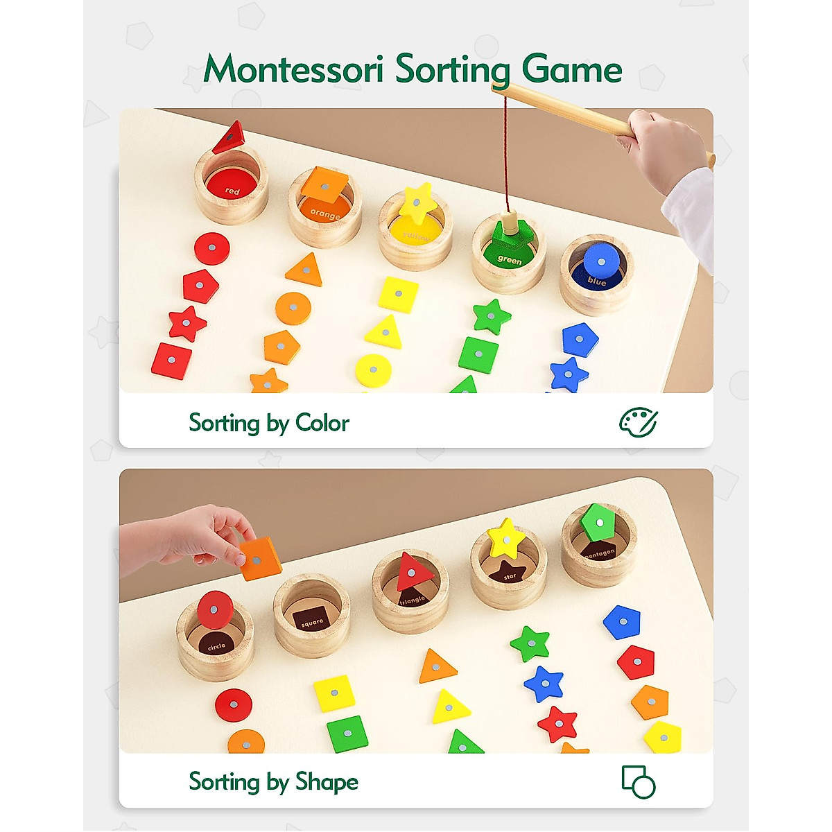 Boby Montessori Wooden Magnetic Fishing Game Child Toys Shape&Colors Sorting Cupcakes for Toddlers 2-4 Years Matching Games for Toddlers