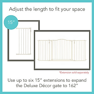 Toddleroo by North States 72” wide Deluxe Décor Baby Gate: Sturdy safety gate with one hand operation. Extra wide baby gate. Hardware Mount. Fits 38.3 - 72” Wide. (30" Tall, Warm White)