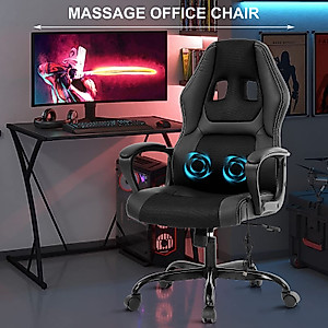 PC Gaming Chair Massage Function Computer Chair Ergonomic Office Chair with Lumbar Support Swivel Rolling Desk Chair Video Game PU Leather Racing Chair Executive High Back Task Chair, Black