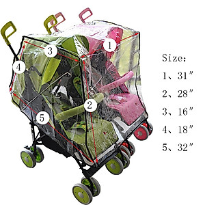 Aligle Twin Stroller Raincoat Universal Size Side by Side Stroller Weather Shield, Baby Rain Cover/Wind Shield
