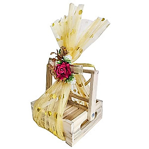 Hathkaam Empty Wooden Tray Basket, Gift Basket Kit for Diwali Celebration, Christmas, Birthday Party with Handle for Flower Fruits Empty Storage Basket for Organizing Portable Handmade Eco-Friendly