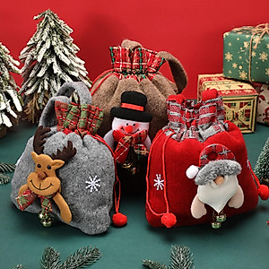 Shinylin 10 Pcs Christmas Gift Doll Bags with Drawstring Cute Christmas Doll Gift Bags Reusable Fabric Santa Snowman Deer Christmas Eve Apple Storage Bags for Xmas Festival Birthday Party Favor