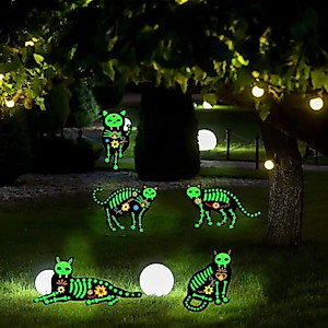 Halloween Decorations Outdoor Yard Signs, 5 Pcs Glow in the Dark Skeleton Cat, Halloween Yard Signs with Stakes for Lawn Garden Front Yard Decorations - Halloween Decor Outside