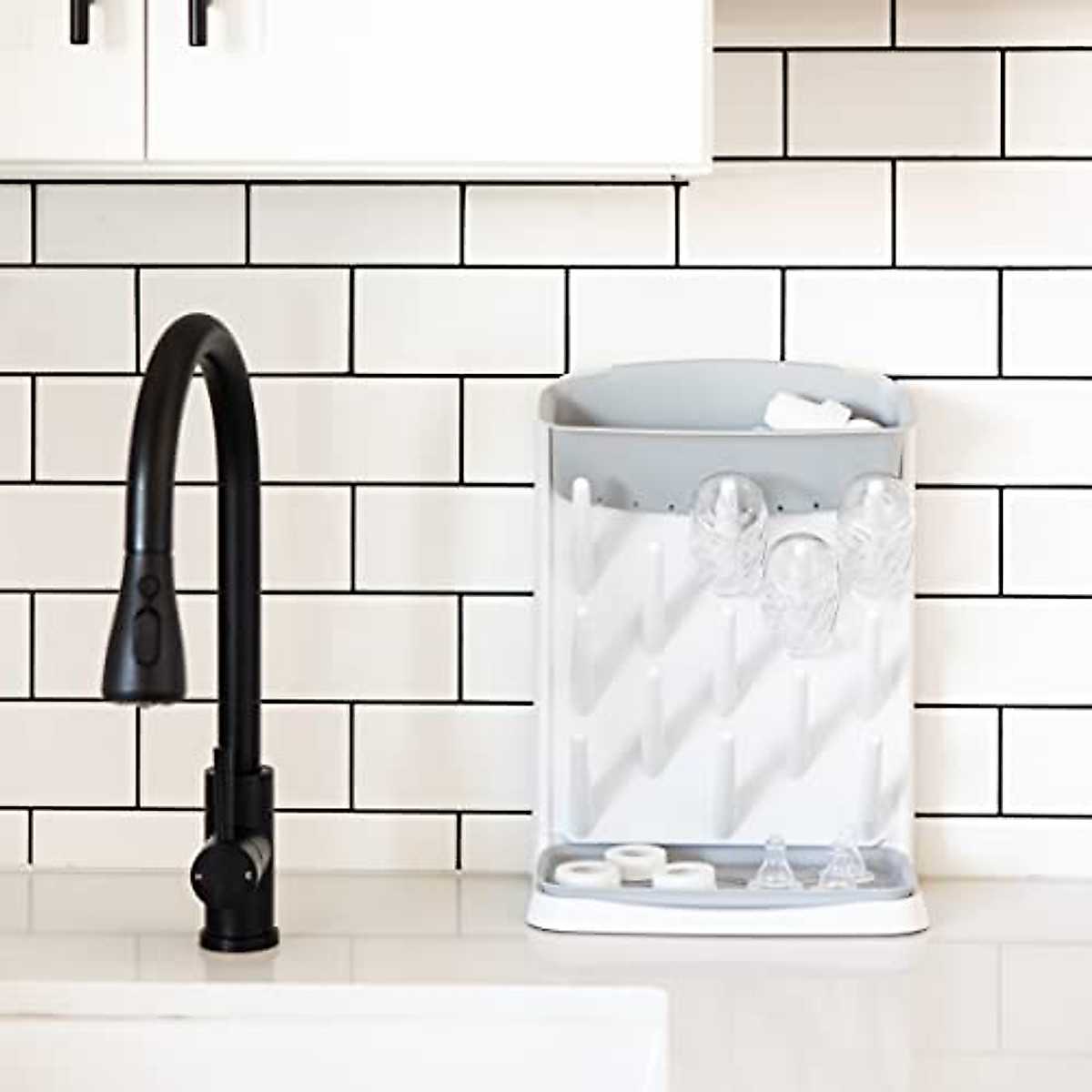 Ubbi Vertical Baby Bottle Drying Rack, Countertop Drying Rack Baby Accessory, Gray