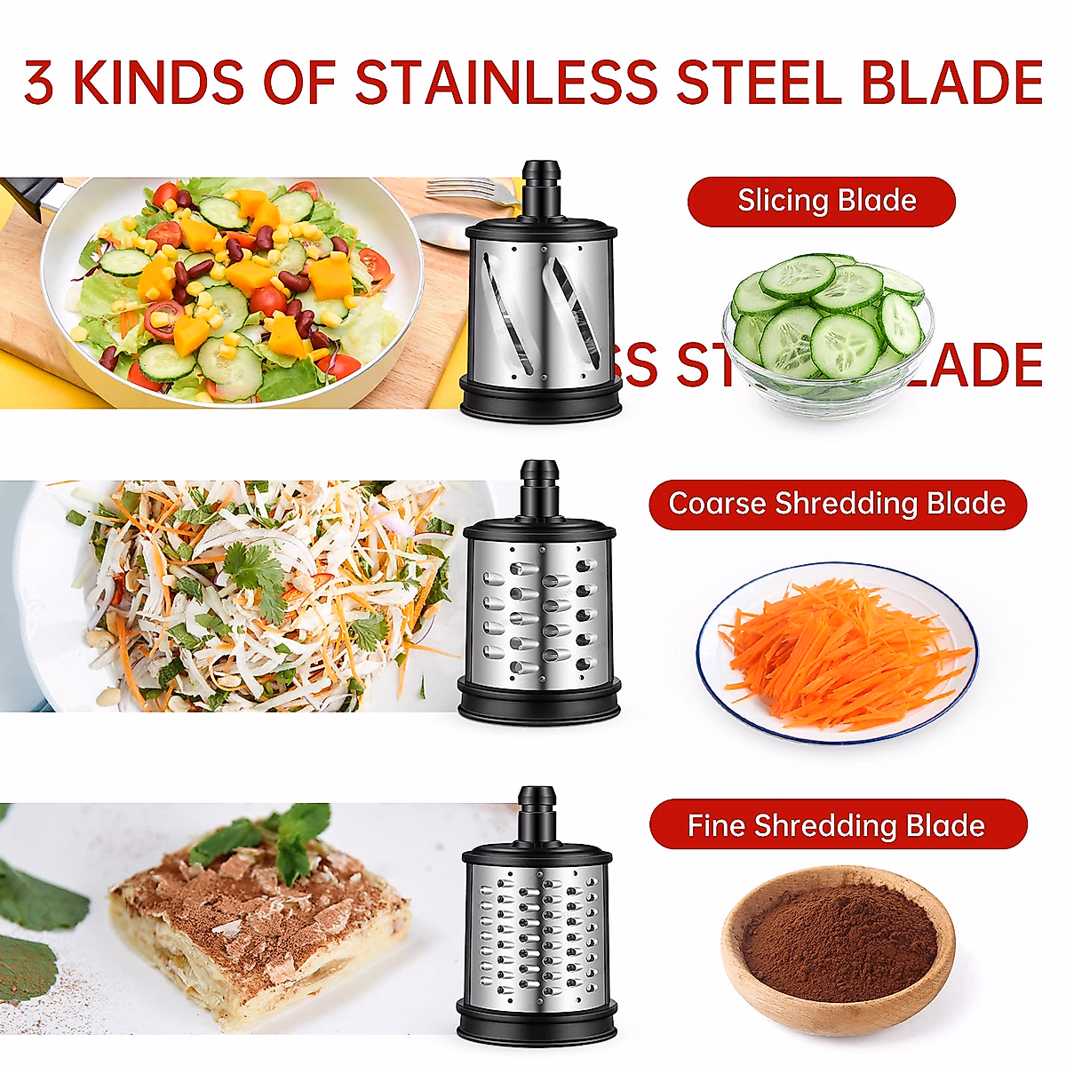 AMZCHEF Slow Masticating Juicer Bundled with Slicer Shredder Attachments, Cold Press Juicer With Silent Motor and Reverse Function,3 Interchangeable blades for Juicing and Shredding Cheese