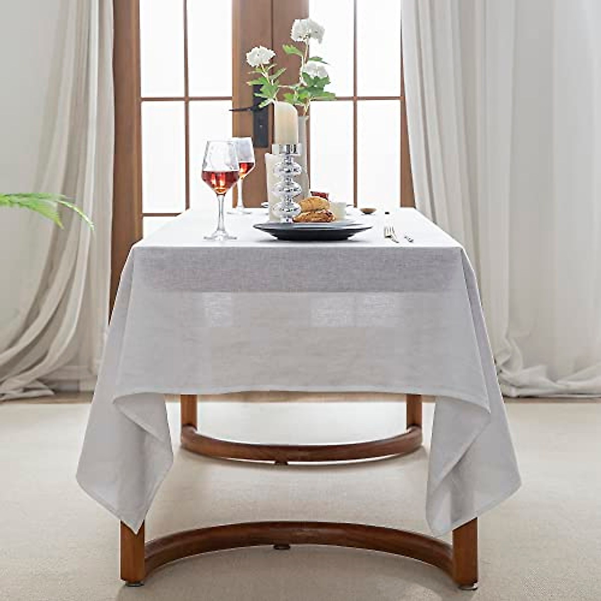 EVERLY 100% Pure Linen Rectangle Tablecloths 60x120Inches for Dining, Buffet Parties, Picnic,Events, Weddings and Restaurants, Decorative Halloween, Thanksgiving Machine Washable Tablecloths-White
