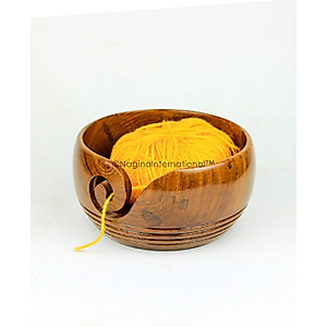 Solid Teak Wood Crafted Wooden Yarn Ball Storage Bowl with Spiral Yarn Dispenser & Decorative Rings | Knitting Crochet Accessories | Nagina International (Rosewood, Small)