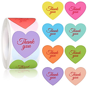 500 Pcs Valentine's Day Heart Shaped Thank You Envelope Seal Stickers Colorful Candy Thank You Label Stickers Roll Self Adhesive Valentine Label Stickers for Greeting Cards Wedding Anniversary Party
