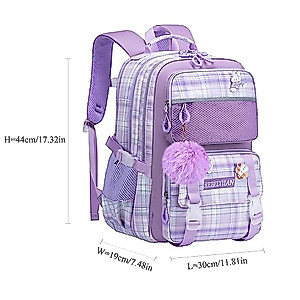 KEBEIXUAN Cute Backpack for School Girls, Multi-Pockets Kids Backpack Large Capacity Bookbag for Girls Age 6-12 (purple)
