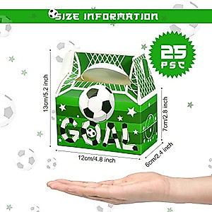 Zonon 25 Pcs Soccer Party Favor Treat Boxes Soccer Candy Goodie Gift Bags Soccer Party Supplies Cardboard Box for Kids Soccer Sports Theme Birthday Decoration, 4.8 x 2.4 x 5.2 Inch
