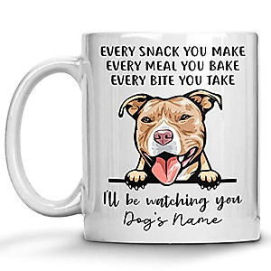 Personalized Red Nose American Pit Bull Coffee Mug, Every Snack You Make I'll Be Watching You, Customized Dog Mugs for Mom Dad, Gifts for Dog Lover, Mothers Day, Fathers Day, Birthday Presents