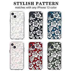 Lovmooful Compatible for iPhone 13 Case Cute Clear Hibiscus Flower Floral Aesthetic Printed Design for Girls Women Soft TPU Shockproof Protective Girly for iPhone 13-White