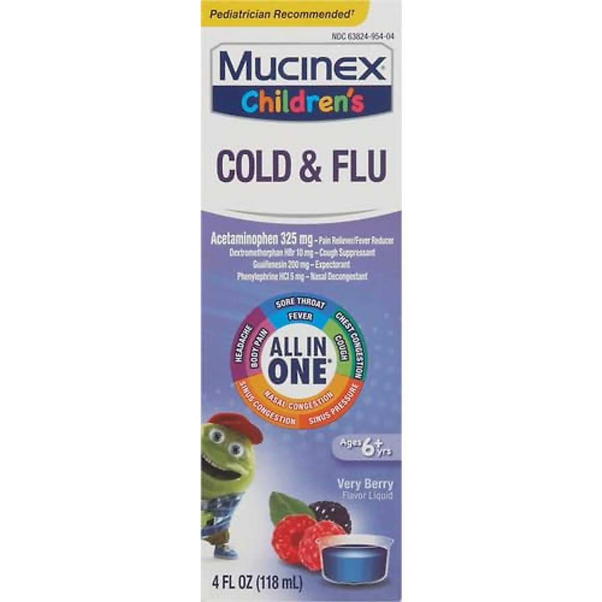 Cold, Cough, and Sore Throat, Mucinex Children's Cold, Cough, & Sore Throat Liquid, Mixed Berry, 4oz (Packaging May Vary) Controls Cough, Relieves Nasal & Chest Congestion, Thins & Soothes Sore Throat