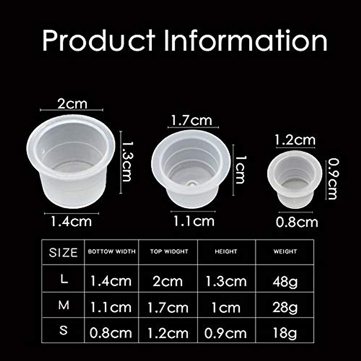 UPTATSUPPLY Tattoo Ink Cups 300Pcs Mixed Size Permanent Makeup Pigment Clear Holder Container Cap Tattoo Accessory