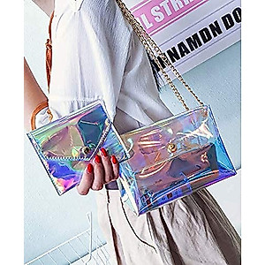 Women's PVC Holographic Cross Body Purse Shoulder Bag Clear Bag with Small Interior Bag