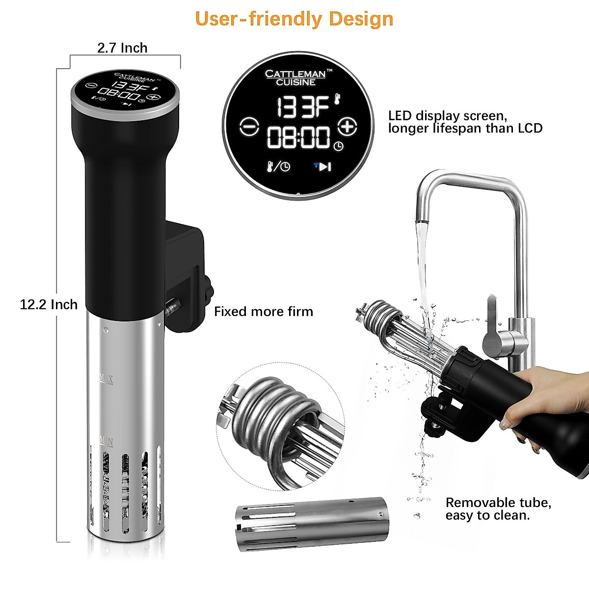 Sous Vide Machine Wi-Fi, Immersion Circulator Precise Cooker, Sous Vide Kit with 30 Vacuum Seal Bags, Vacuum Pump, Cookbook, Accurate Temperature & Timer, 1000W, IPX7 Waterproof, Cattleman Cuisine