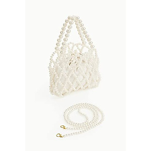 BABEYOND Women Pearl Clutch Purse - Bucket Beaded Bridal Evening Bag Formal Reticulated Bag with Inner Bag for Party Wedding