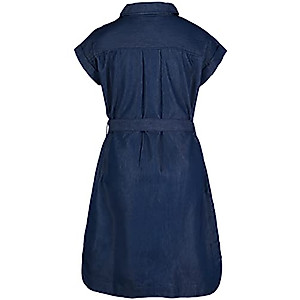 Calvin Klein Girls' Short Sleeve Denim Shirt Dress, Dark Chambray, 7