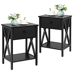 VECELO Modern Side Nightstand with 3-Layer Storage Shelf for Small Spaces, Living Room, Bedroom & Nightstands, Modern End Side Tables,Night Stand with Drawer &Storage Shelf