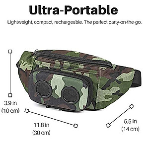 Fannypack with Speakers. Bluetooth Fanny Pack for Parties/Festivals/Raves/Beach/Boats. Rechargeable, Works with iPhone & Android. (Camo, 2023 Edition)