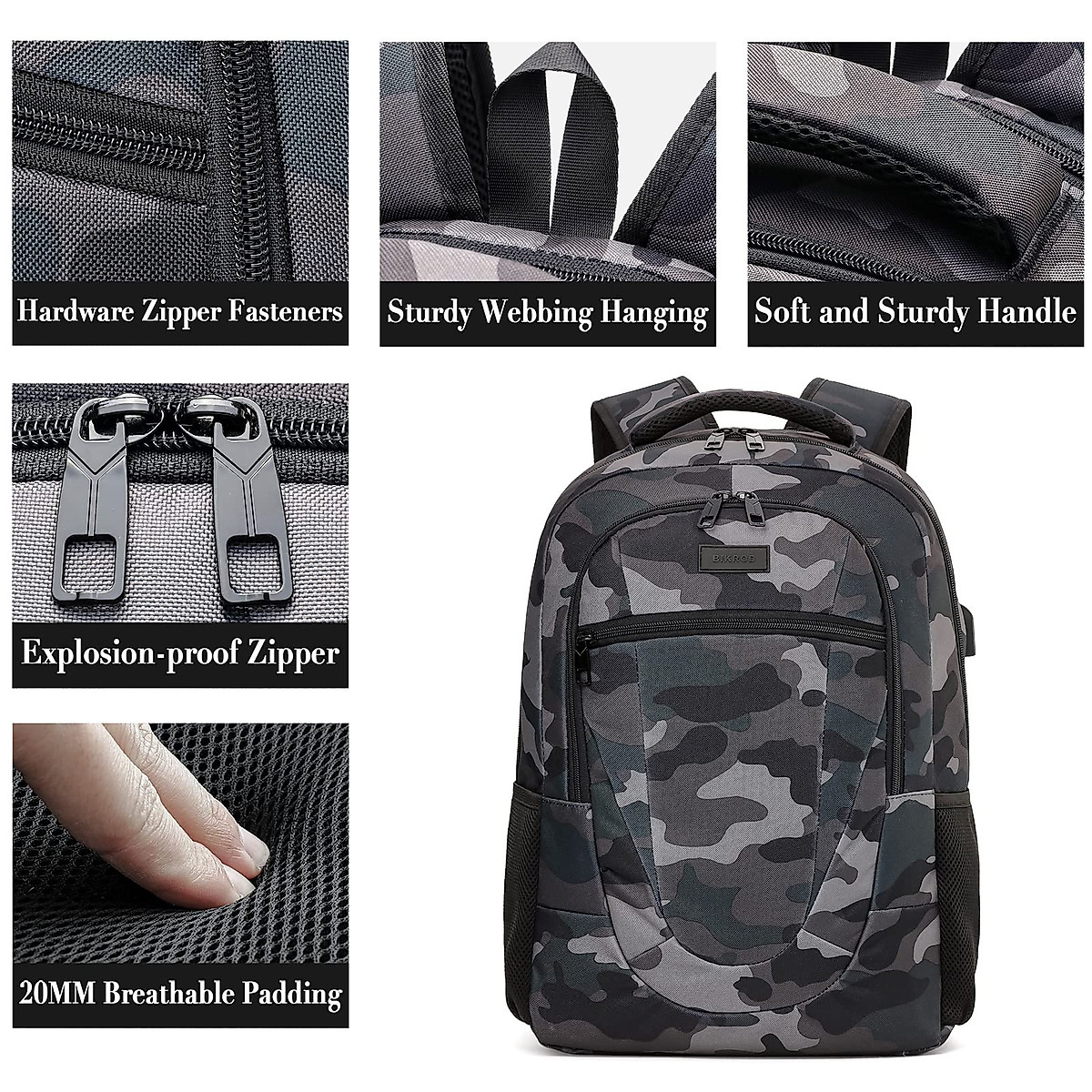 BIKROD Travel Laptop Backpack for Men, Backpacks for School Teen Boys, Business Anti Theft Slim Sturdy Back Pack with USB Charging Port, Adult Computer Bag Gift 17.3 IN Laptop, Camouflage