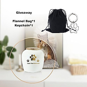 KofarZon Ceramic Small Urn for Pet Ashes, Paw Print Funeral Memorial Keepsake for Small Animal Cats Dogs Rabbits Hamsters Birds Tortoise with Keychain and Bag – Love You Forever (White, 12 CU in)